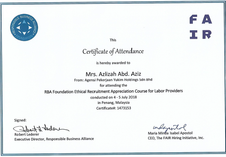 Manpower Supply Johor Bahru JB :: Certification